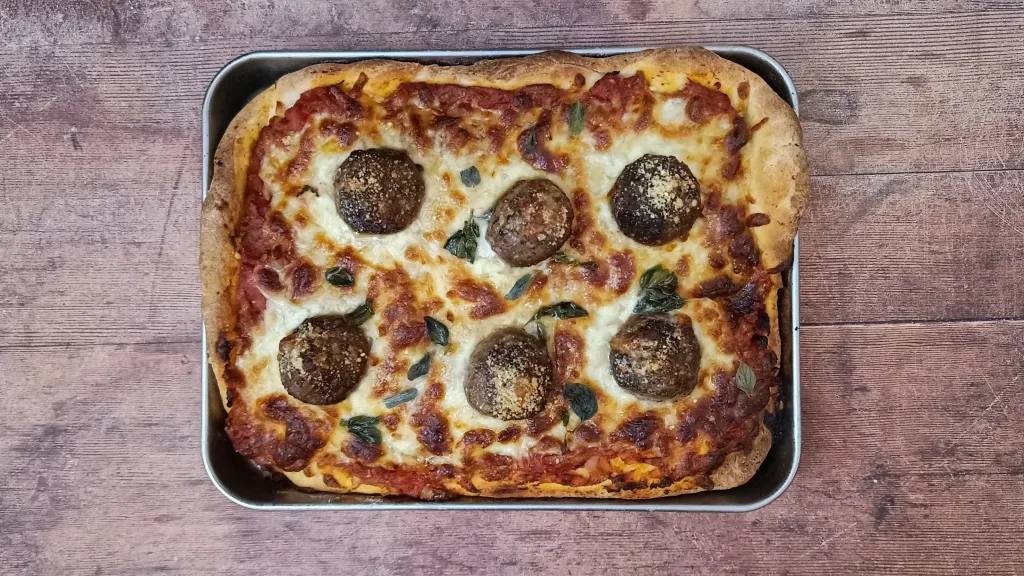 Deep-dish meatball marinara pizza | Stranger Foods